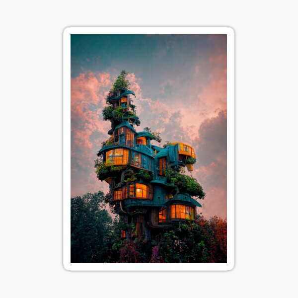 "Post Apocalyptic Tree House #14" Sticker for Sale by SliceOfColor ...