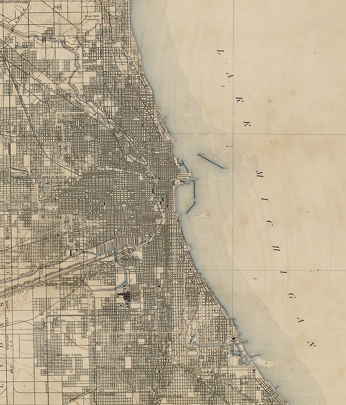 "Vintage Map of Chicago (1899)" by BravuraMedia | Redbubble