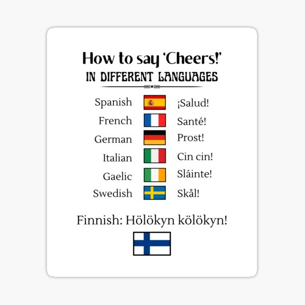 "How to say ‘Cheers!’ in different languages" Sticker for Sale by ...