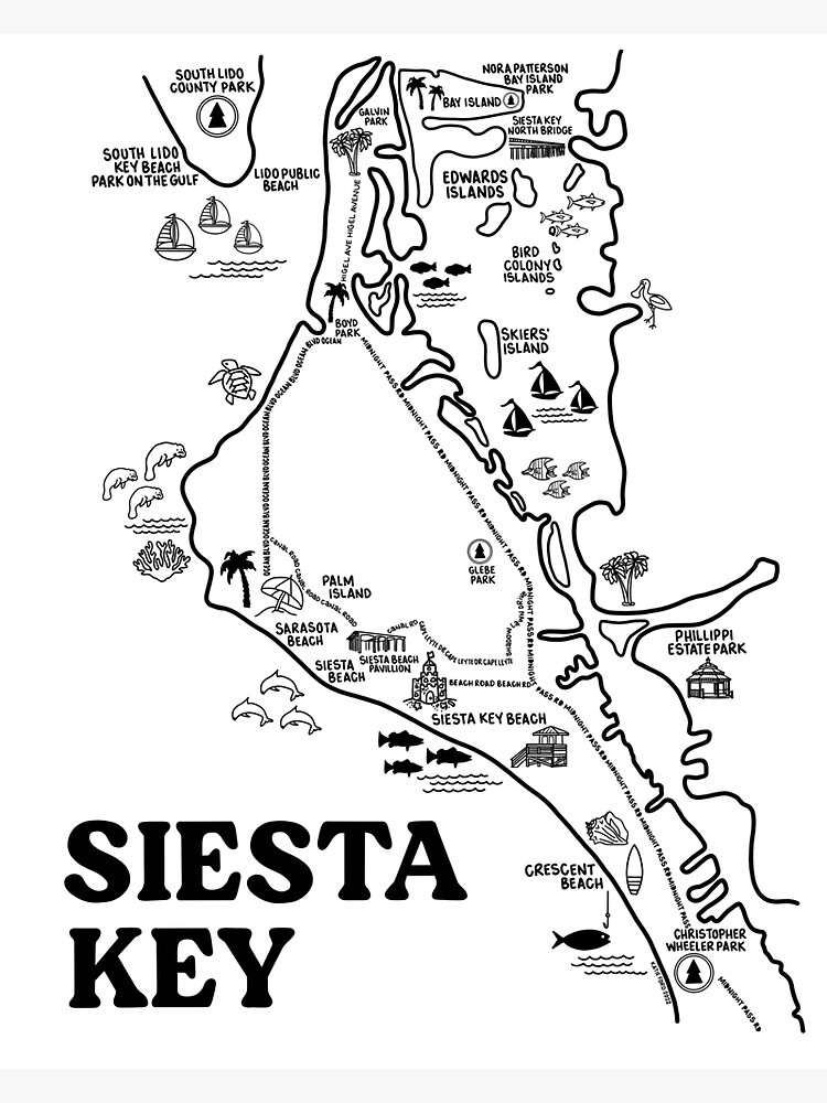 "Siesta Key Map Art" Sticker for Sale by fiberandgloss | Redbubble