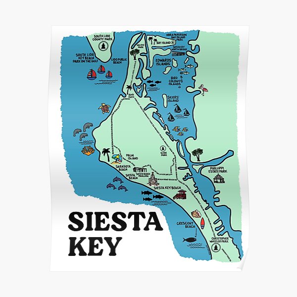 "Siesta Key Florida Map Art" Poster for Sale by fiberandgloss | Redbubble