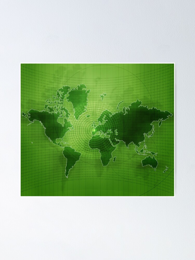 Binary Code World Map The Matrix Neon Geometric Abstract Global Map In Binary Code Poster