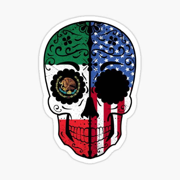 "Mexican American Flag Sugar Skull" Sticker for Sale by snickrdoodle ...