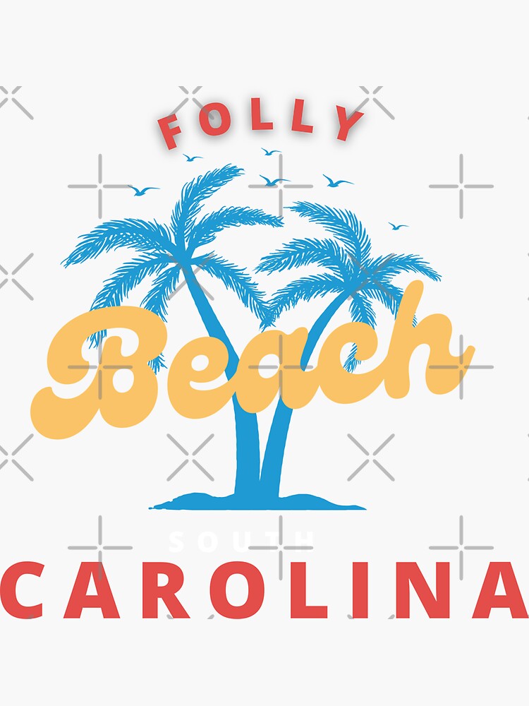 "Folly Beach, South Carolina Retro SC Ocean Sunset Badge " Sticker for ...