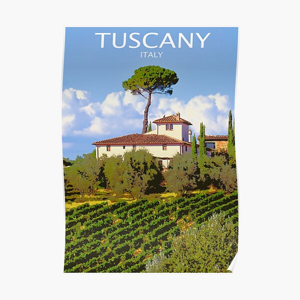 "Tuscany Italy - Retro Style Tuscan Vineyard Art" Poster for Sale by ...