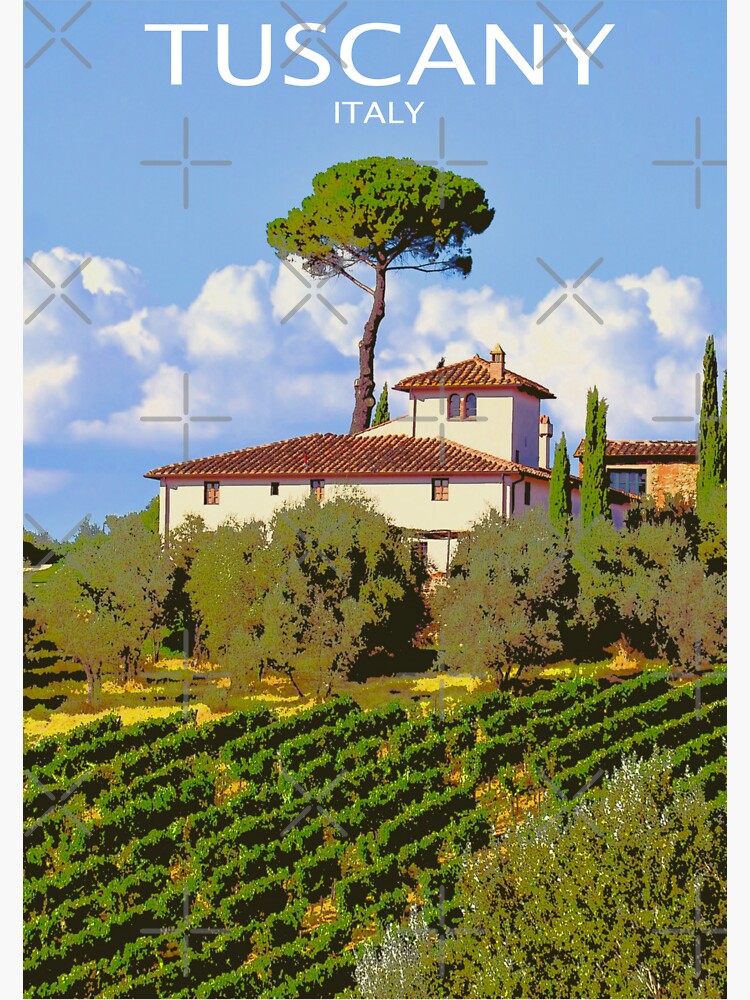 "Tuscany Italy - Retro Style Tuscan Vineyard Art" Sticker for Sale by ...