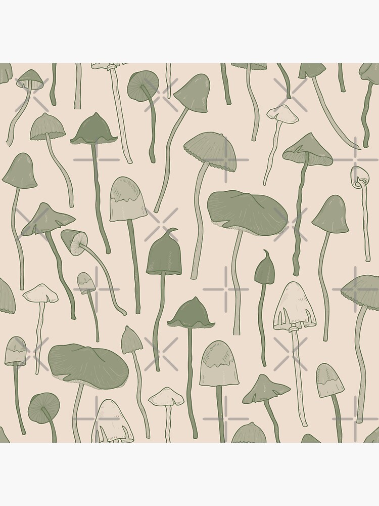 "Sage green mushroom cottagecore pattern" Sticker for Sale by ...