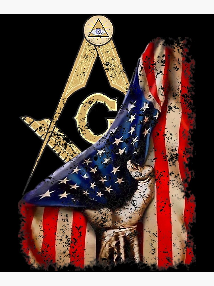 "Mens Vintage US Flag Real Mason Square & Compass Masonic Shriner" Art ...