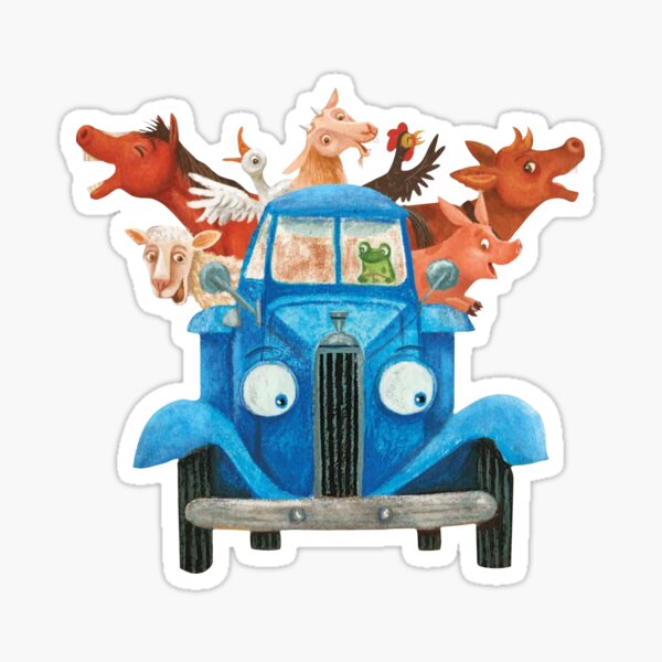 "Little blue truck with farm animals classic illustration" Sticker for ...