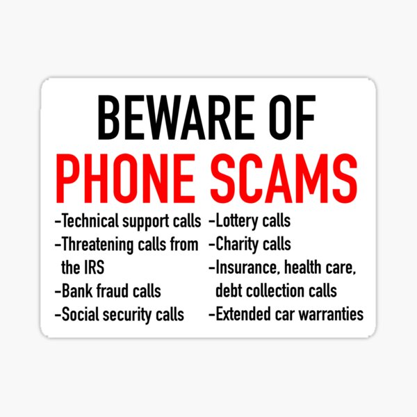 "Beware of Phone Scams with Details (Black)" Sticker for Sale by Xione ...