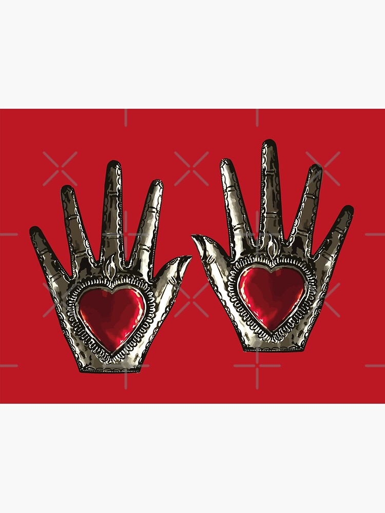 "Mexican folk art tin hands red sacred hearts tin work oaxaca milagrito ...