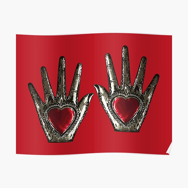 "Mexican folk art tin hands red sacred hearts tin work oaxaca milagrito ...