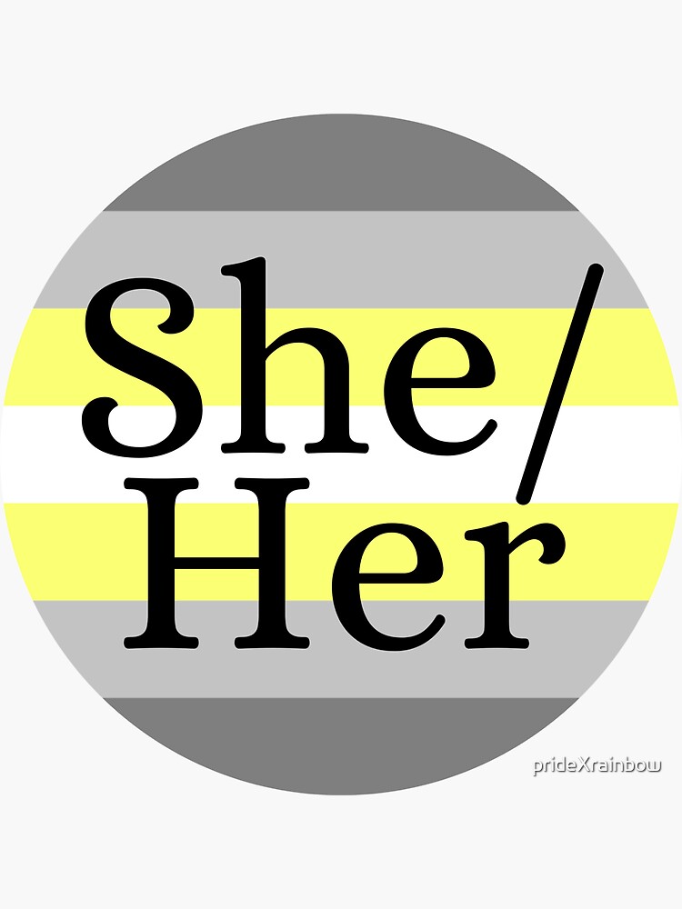 "She Her Deminonbinary Pronoun Gender Identity Demienby Pin" Sticker ...