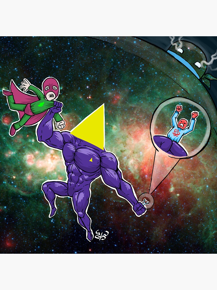 "Triangle Man VS Person Man VS Particle Man VS Universe Man" Sticker ...