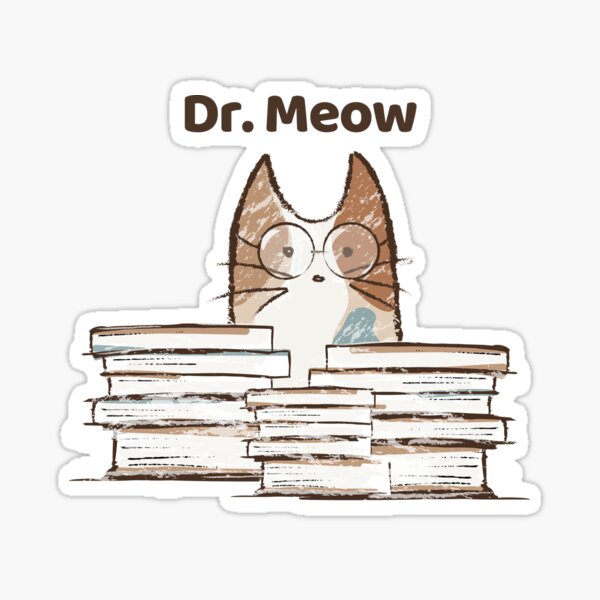 "Dr. Meow Nerd Bookworm Smart Science Minimalist Cat Illustration " Sticker for Sale by ...