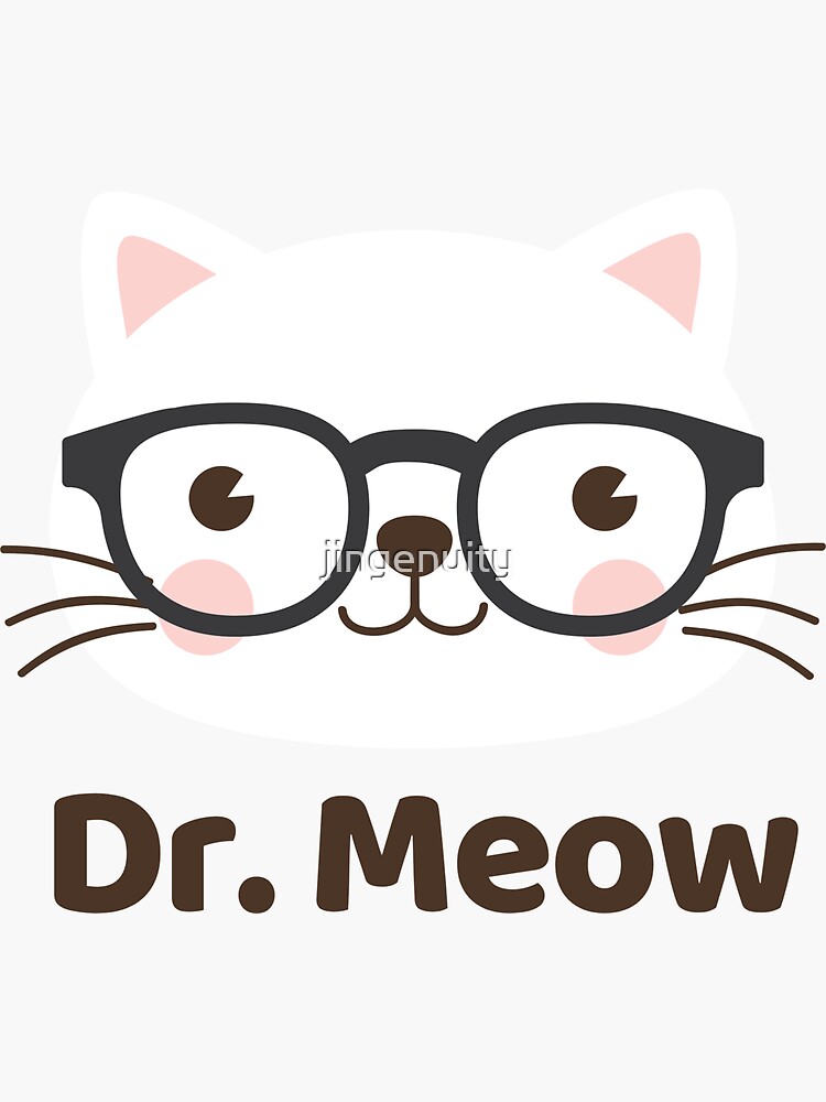 "Dr. Meow Nerd Bookworm Smart Science Minimalist Cat Illustration " Sticker for Sale by ...