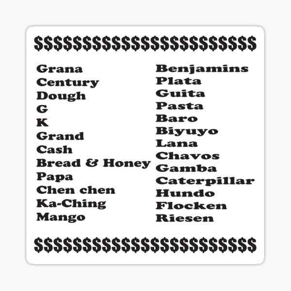 "Money Slang" Sticker for Sale by MUZA9 | Redbubble