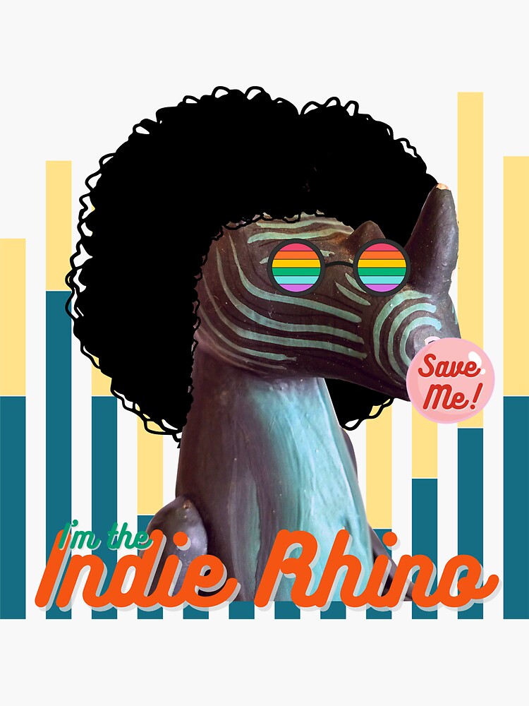 "Save the Rhino - Save Me I'm the Indie Rhino Afro Style" Sticker for ...