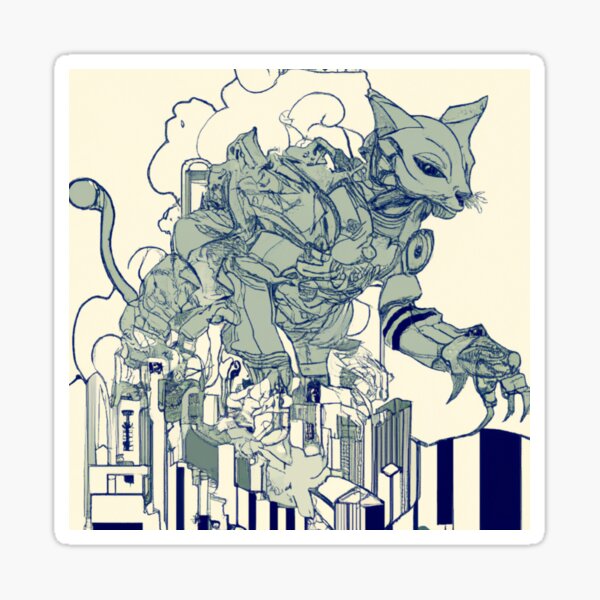 "robot cat mecha destroying a city" Sticker for Sale by LeviTheOtaku ...