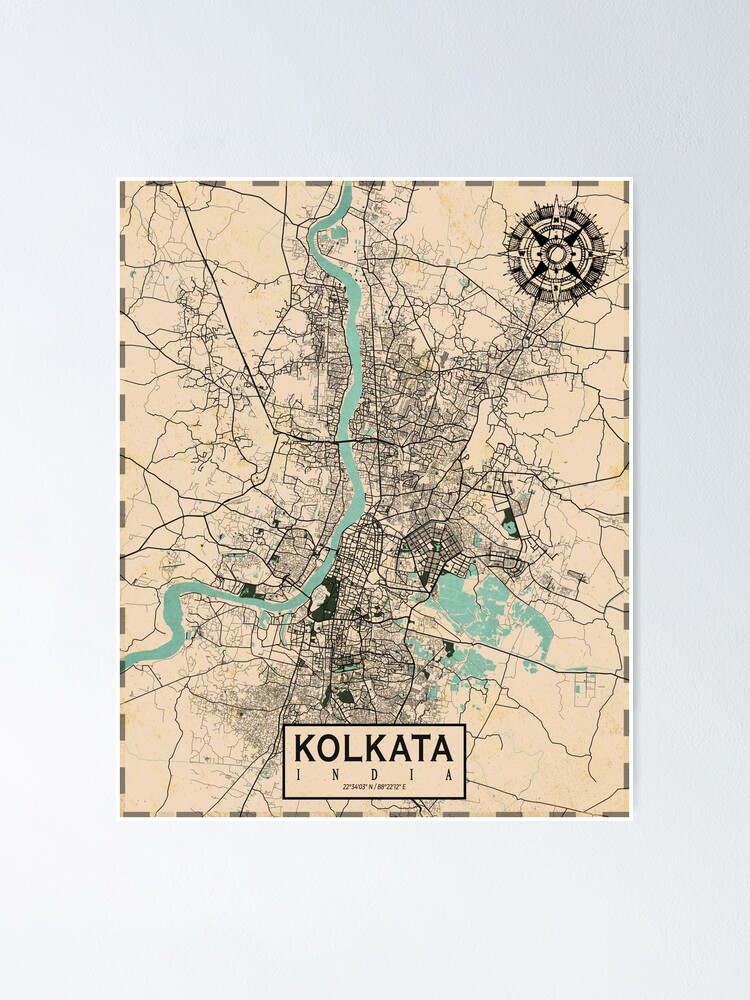 "Kolkata City Map of India - Vintage" Poster for Sale by deMAP | Redbubble