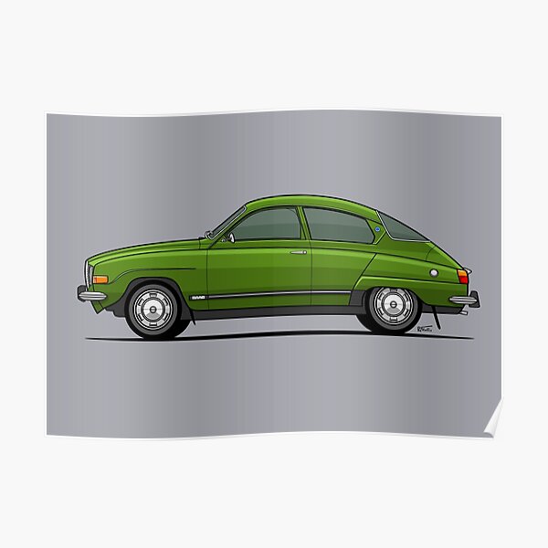 "Saab 96 Single side view illustration - Green" Poster for Sale by ...