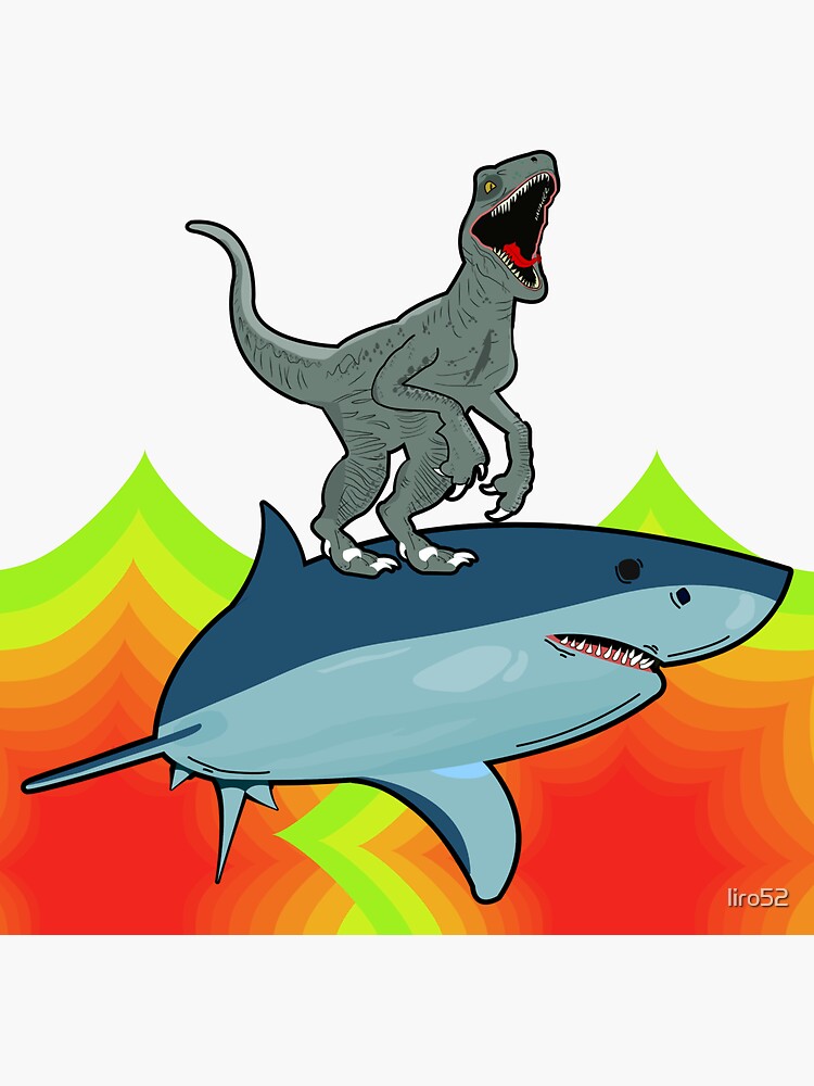 "velociraptor on a shark ready for combat" Sticker for Sale by liro52 ...