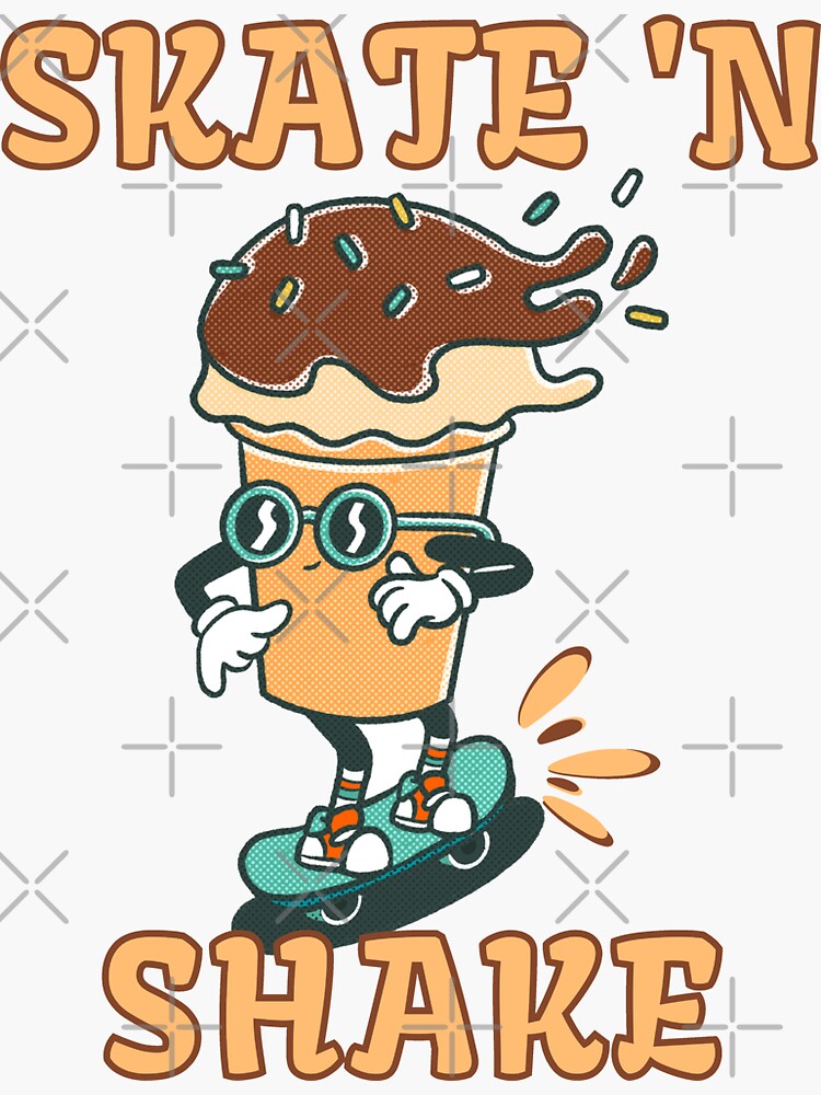 "Skate and Shake - milkshake on skateboard" Sticker for Sale by Sticker ...