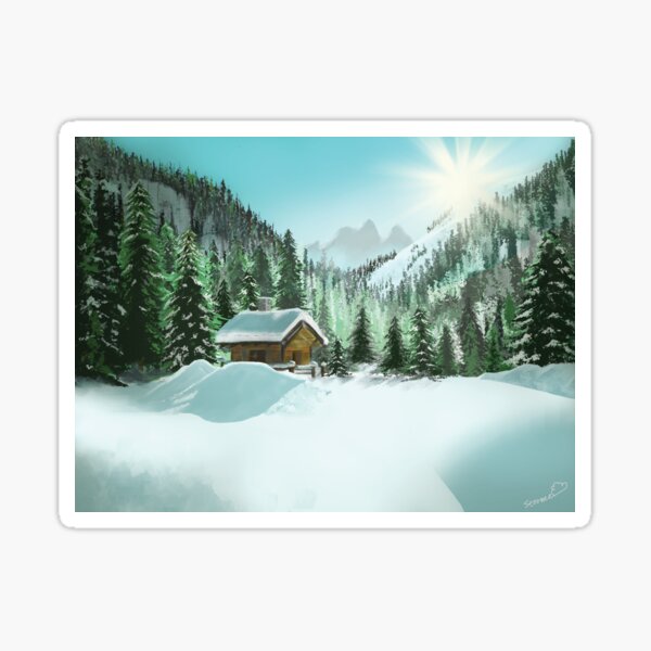 "Snowy Cabin" Sticker for Sale by Stormecloudart | Redbubble