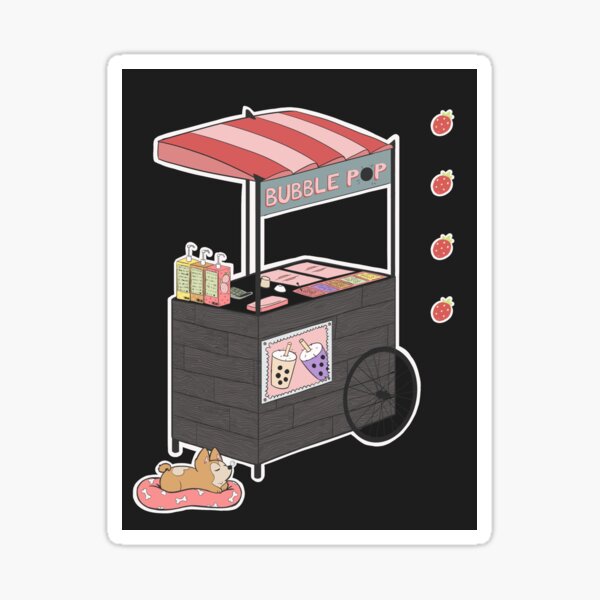 "Cute boba bubble tea stand with kawaii corgi doggy black background ...