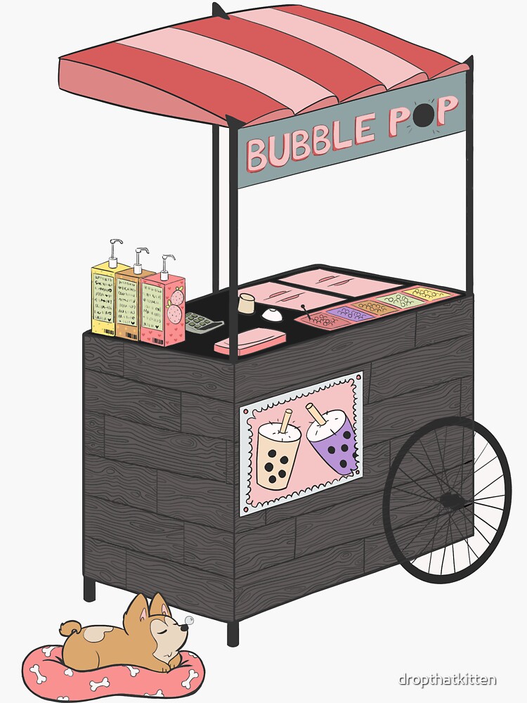 "Cute boba bubble tea stand with kawaii corgi doggy white background ...