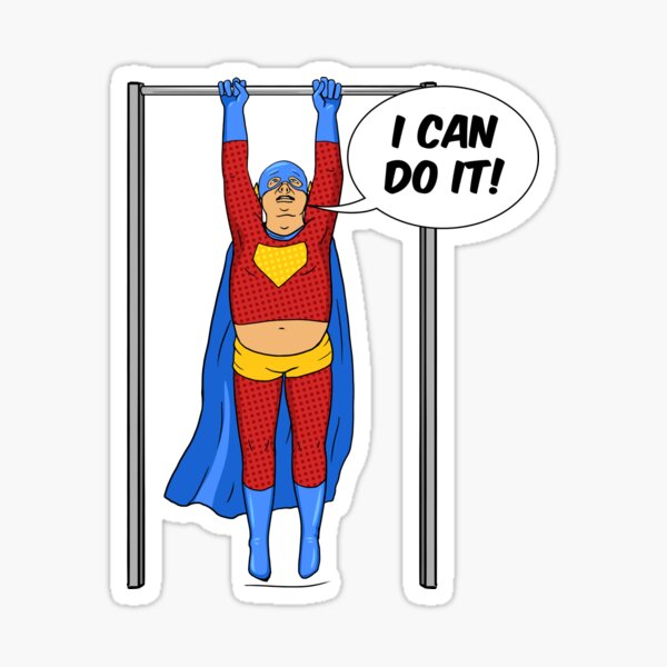 "Fat Superhero doing workout on horizontal bar" Sticker for Sale by ...