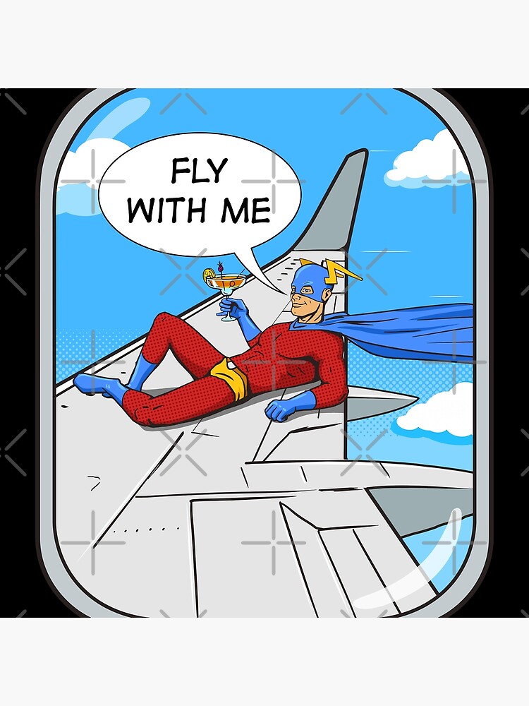 "Superhero flying on airplane wing comic vector" Poster for Sale by ...