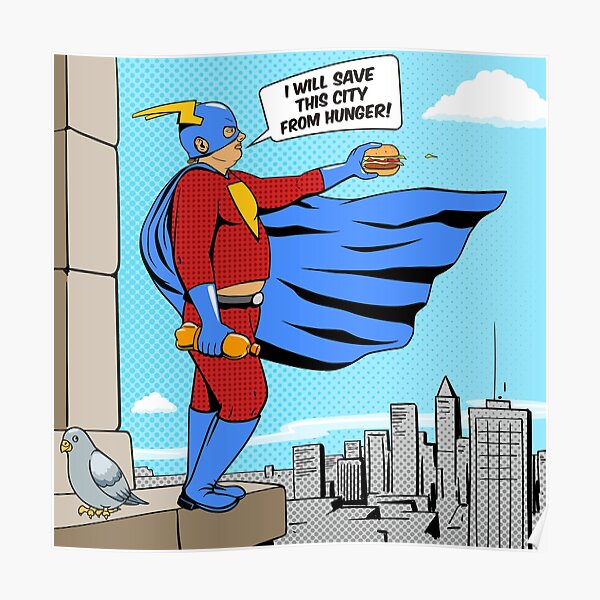 "Superhero fat man and burger comic book vector" Poster for Sale by ...