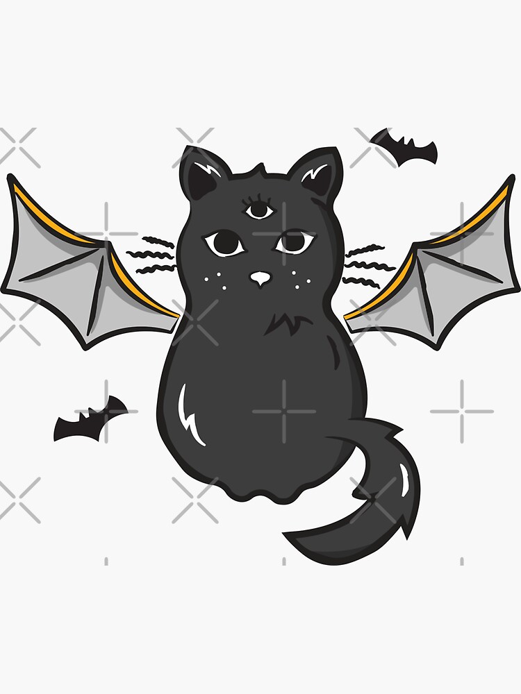 "Black Scary Spooky Cat Three Eyes Witch Bat Halloween" Sticker for ...