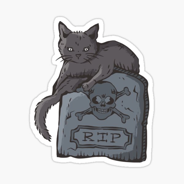 "Black Scary Spooky Cat Grave Skull Halloween" Sticker for Sale by ...