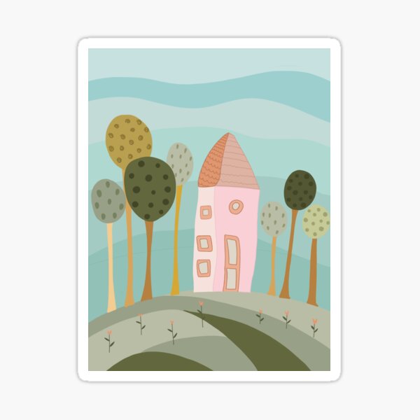 "Cute hand drawn house and trees " Sticker for Sale by Sanaura | Redbubble