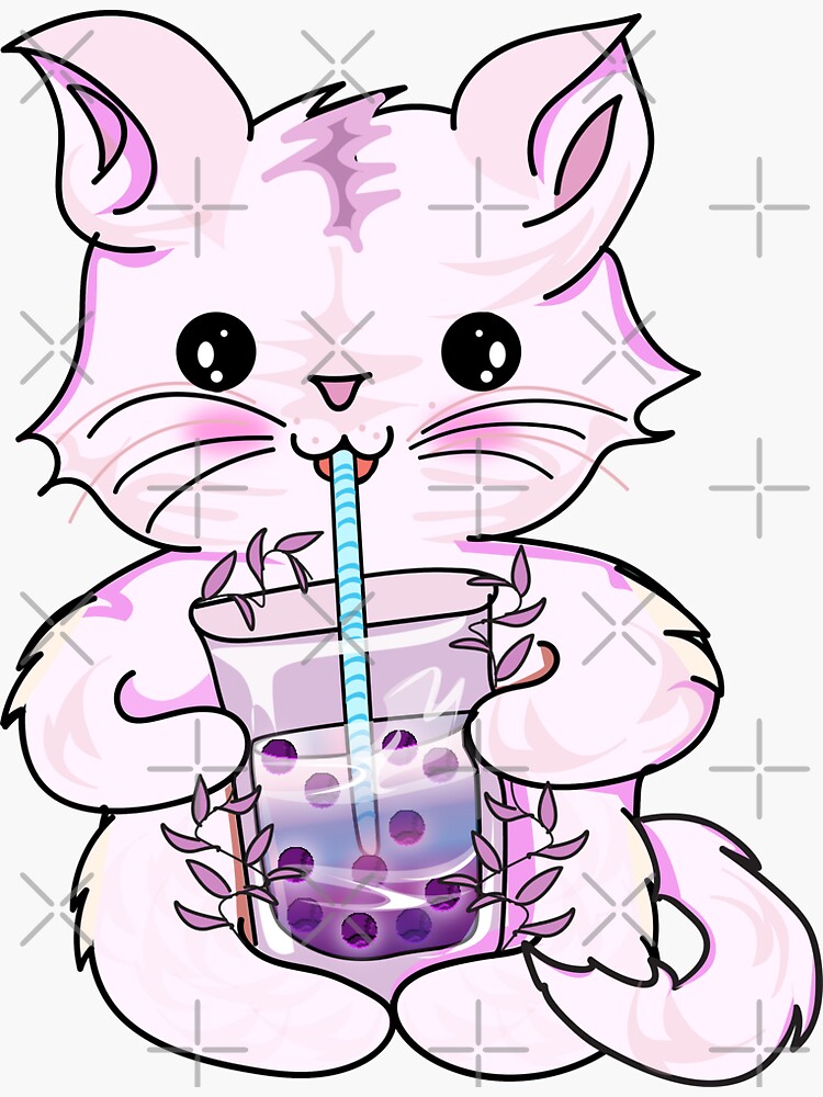 "cat boba tea bubble l cat drinking boba" Sticker for Sale by Bossin ...