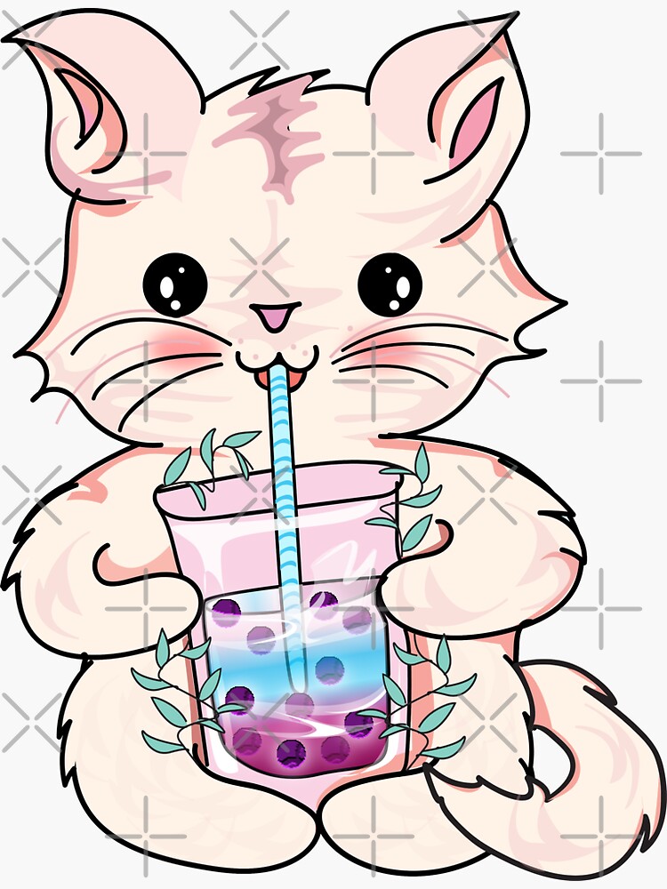 "cat boba tea bubble l cat drinking boba" Sticker for Sale by Bossin ...