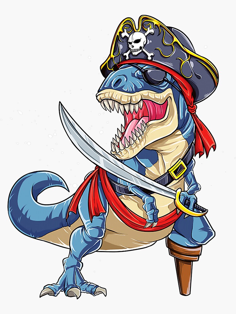 "Dinosaur T rex Pirate T shirt Jolly Roger Halloween Gifts" Sticker for ...