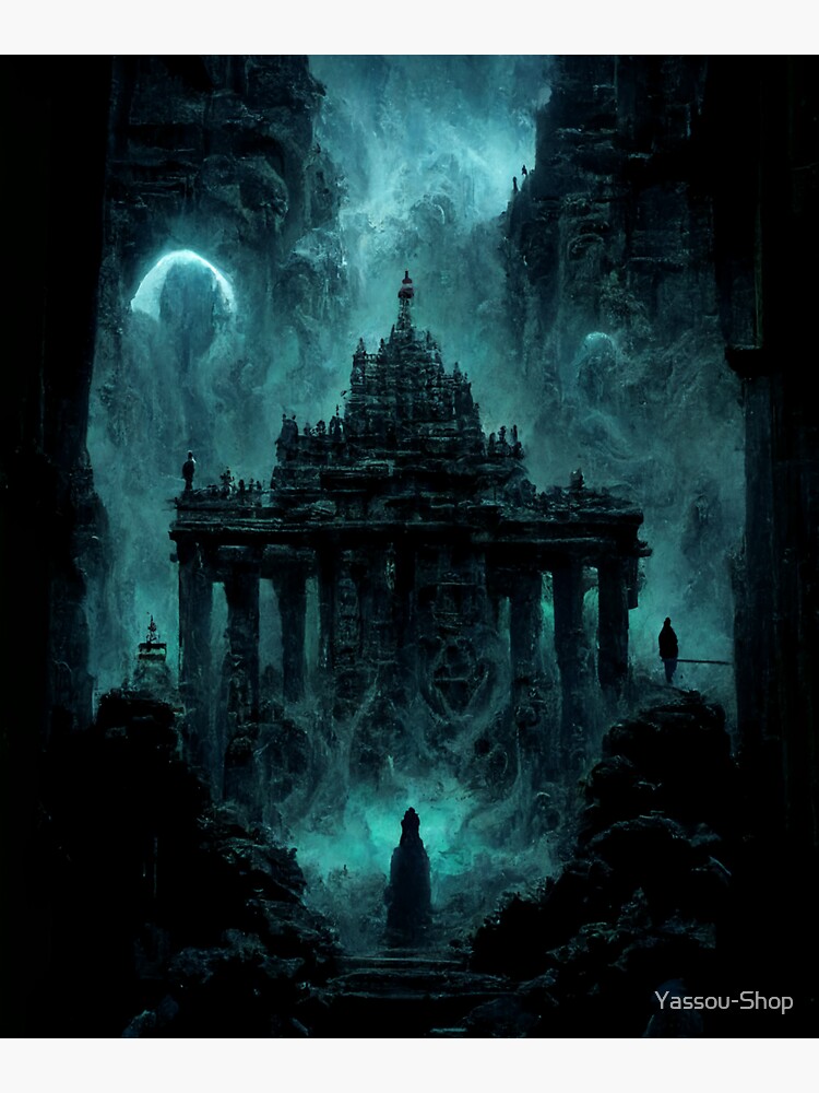 "haunted temple , dark fantasy landscape , dark sci fi , highly ...