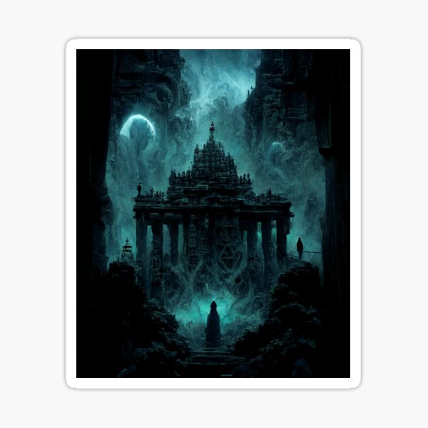 "haunted temple , dark fantasy landscape , dark sci fi , highly ...