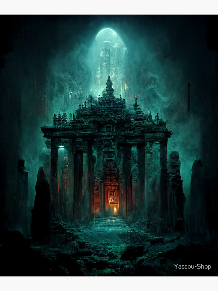 " haunted temple , dark fantasy landscape , dark sci fi , highly ...