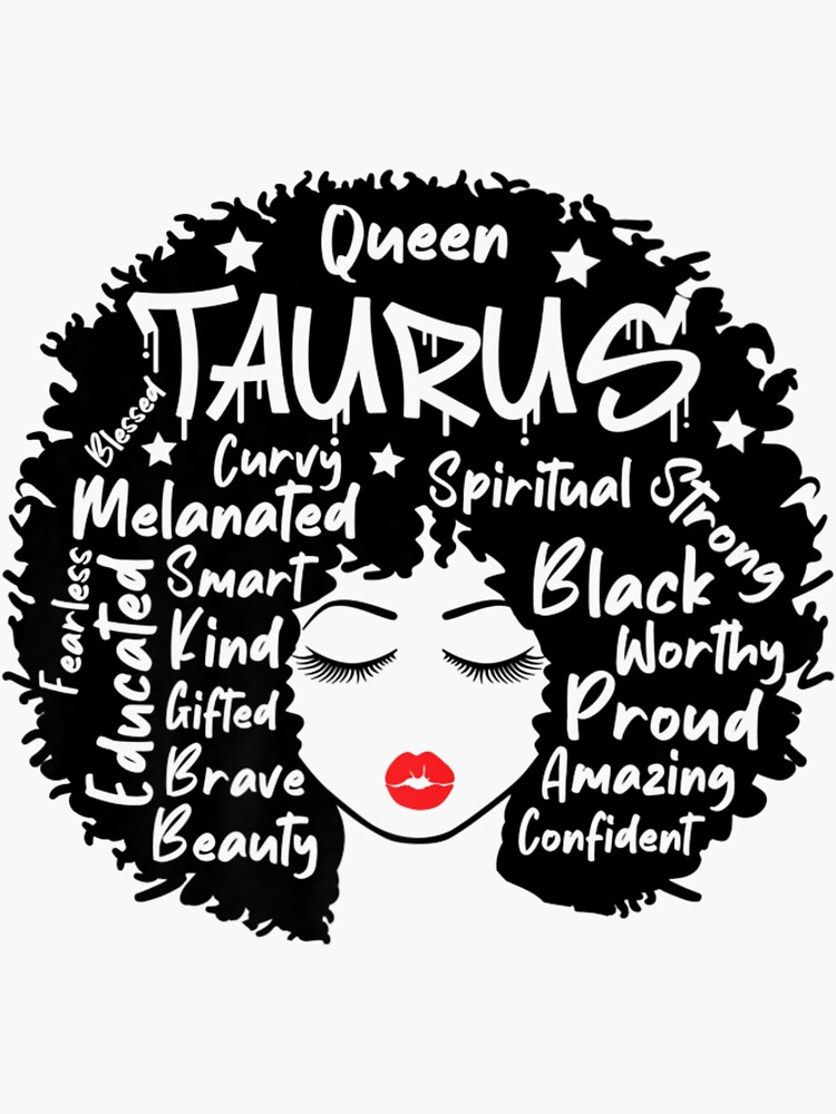 "Taurus Queen Zodiac Melanin Afro Hair Words Personality" Sticker for ...