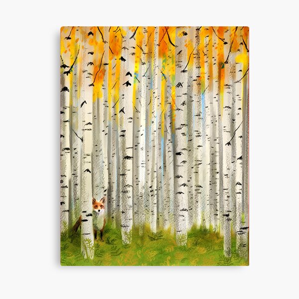 "Fox in an Autumn Birch Forest" Canvas Print for Sale by vinpauld ...
