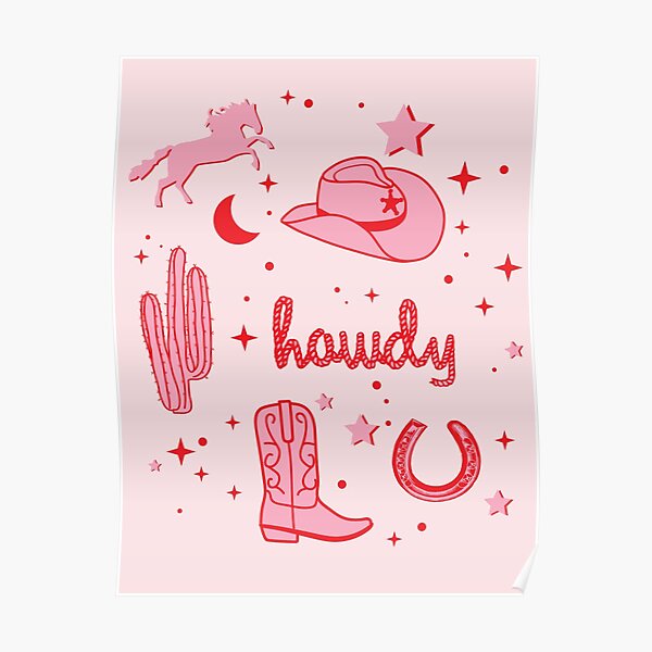 "Pastel Cowboy Hat and Boot Pattern Pink Cowgirl Aesthetic" Poster for ...