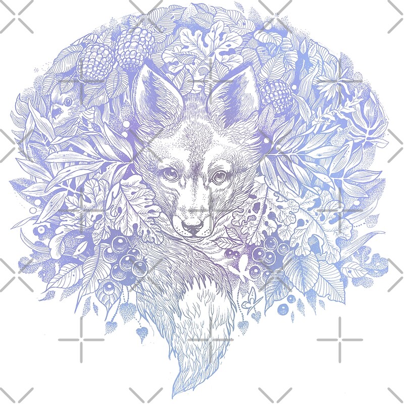"Majestic Pastel Blue Purple Hiding Fox" by saraknid | Redbubble