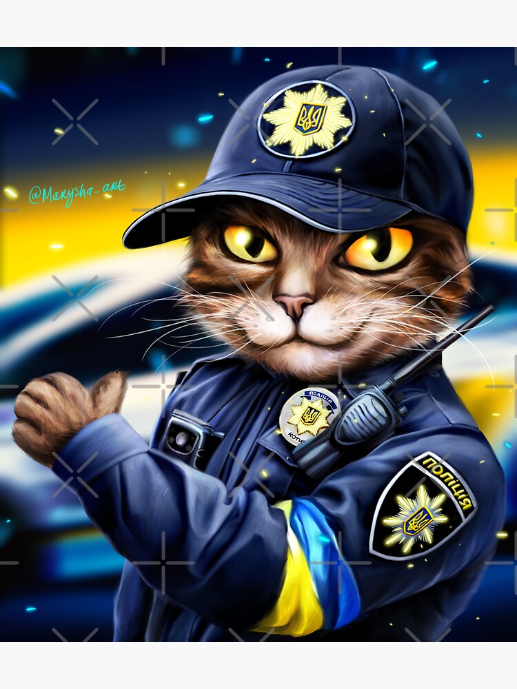 "Ukrainian Cat Policeman" Sticker for Sale by MaryshaArt | Redbubble