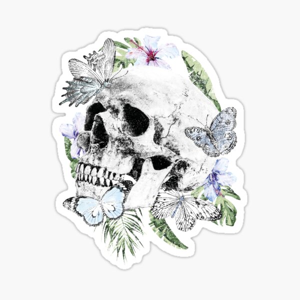 "Skull and Flower with Butterfly" Sticker for Sale by ThePapaStore ...