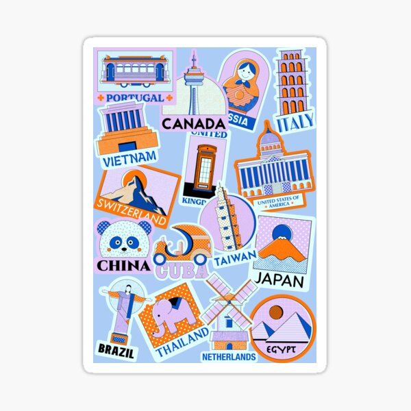 "Destination countries travel stickers collage" Sticker for Sale by ...