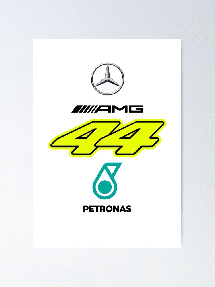 "Lewis Hamilton 44 Mercedes AMG Petronas Formula 1 Team Logos" Poster ...